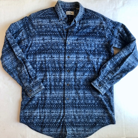 L.L. Bean | Shirts | Rare Vintage Ll Bean 9s Blue Aztec Flannel Shirt ...